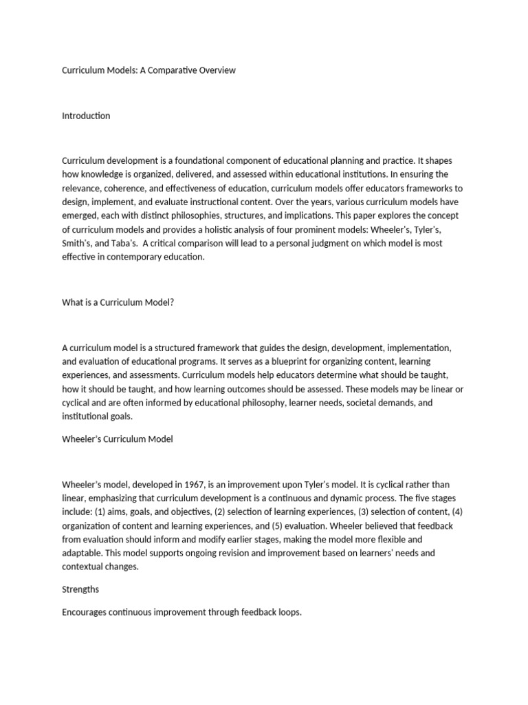 Christopher Sunday Curriculum Models | PDF | Curriculum | Learning