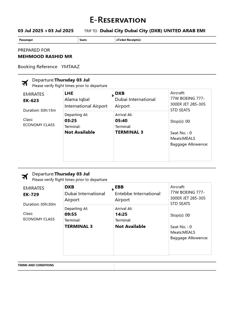 Prepared For Booking Reference YMTAAZ Departure: Emirates Dubai ...