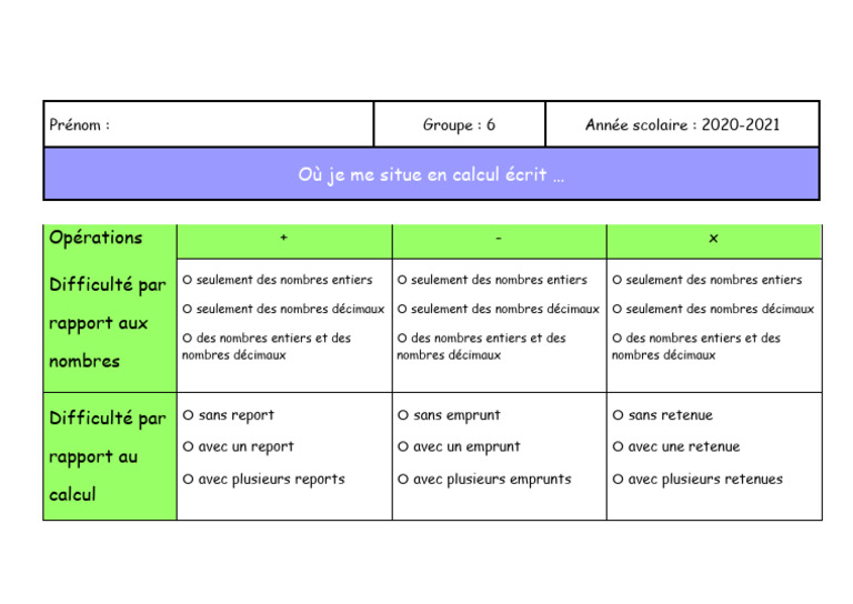 Évaluation des compétences en calcul écrit | PDF