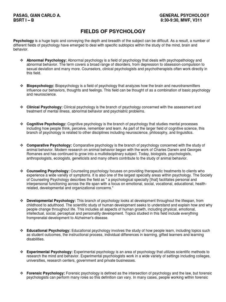 Fields of Psychology | PDF | Psychopathology | Industrial And ...