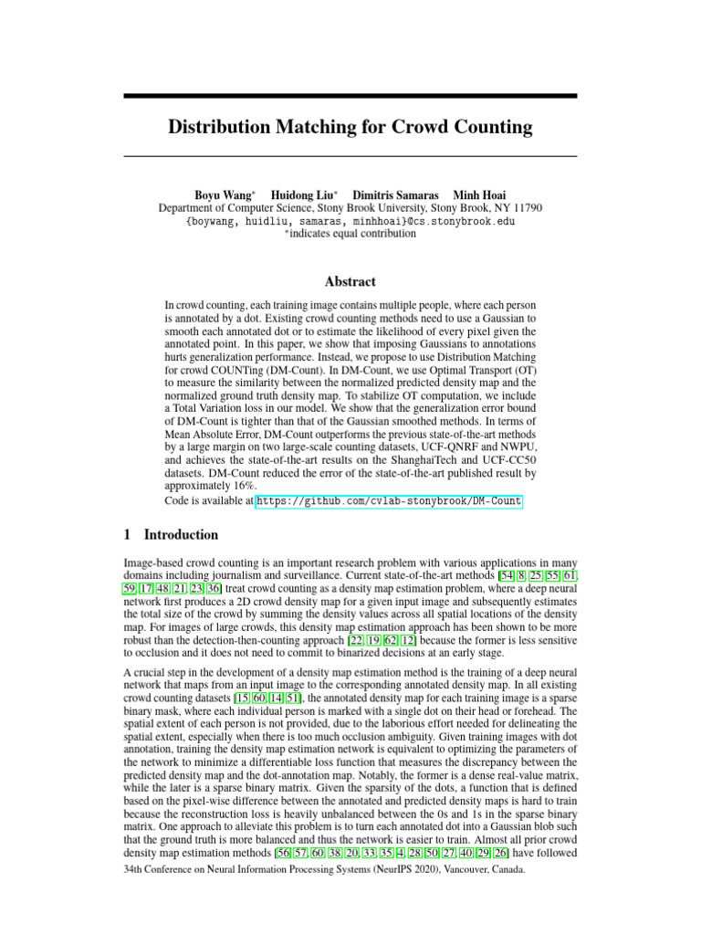 NeurIPS 2020 Distribution Matching For Crowd Counting Paper | PDF | Normal Distribution ...