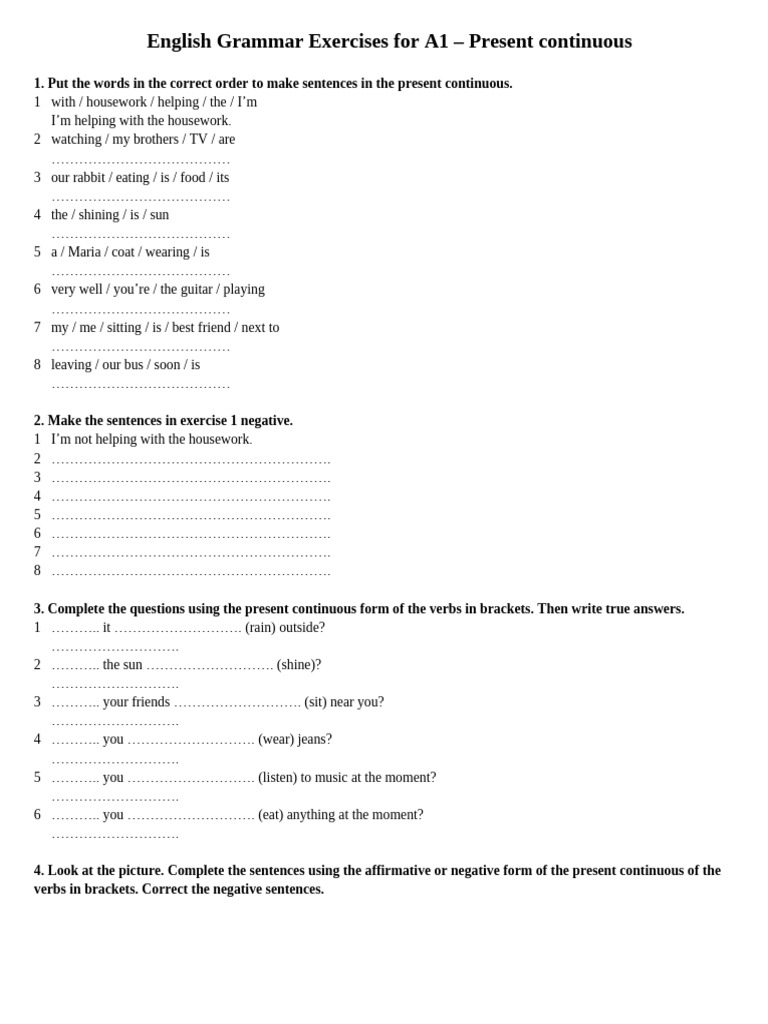A1 Present Continuous Grammar Exercises | PDF | Grammar | Linguistics