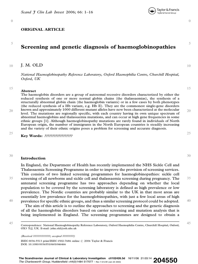 Screening and Genetic Diagnosis of Haemoglobinopathies Old j Scan j ١ | PDF | Polymerase Chain ...