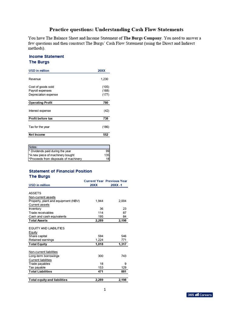 Practice Questions: Understanding Cash Flow Statements | PDF | Cash ...