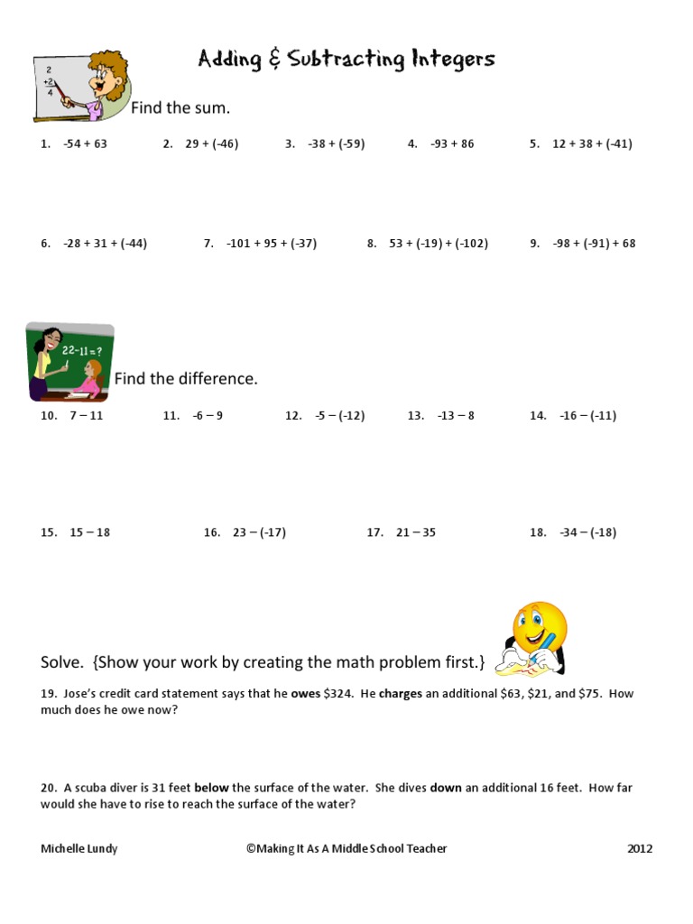 Adding & Subtracting Integers | PDF