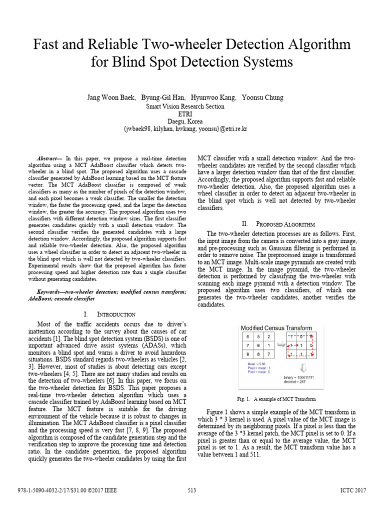 5) Fast and Reliable Two-Wheeler Detection Algorithm | PDF | Statistical Classification ...