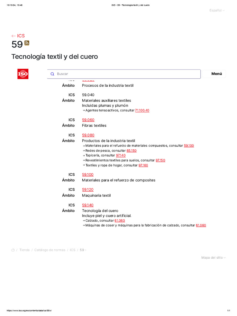ISO-ICS 59 - Tecnología Textil y Del Cuero | PDF | Textiles | Materiales