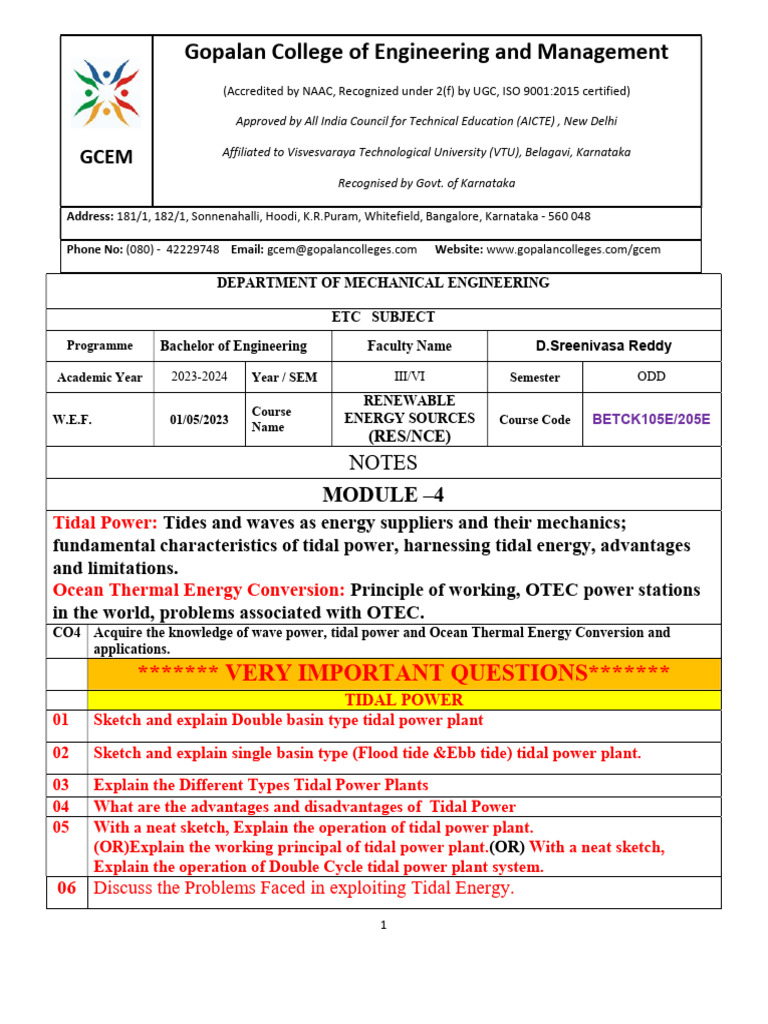 Res Module 4 Notes Final 2023 | PDF | Tide | Steam