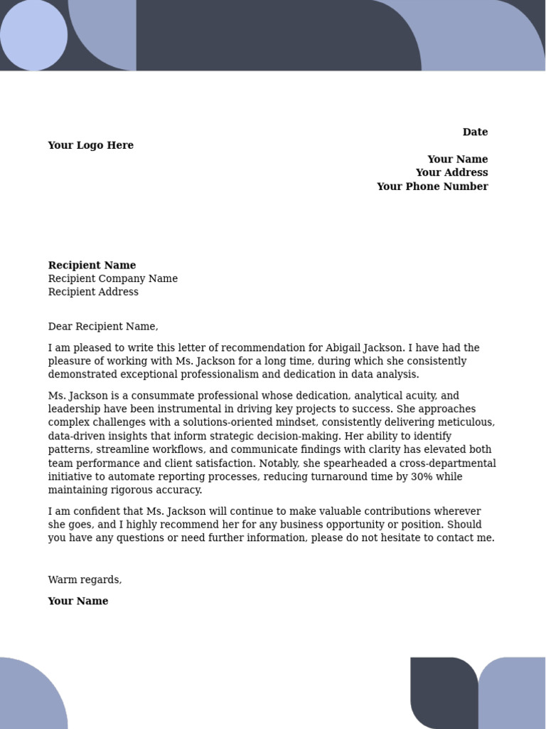 Modern Purple Letter of Recommendation | PDF