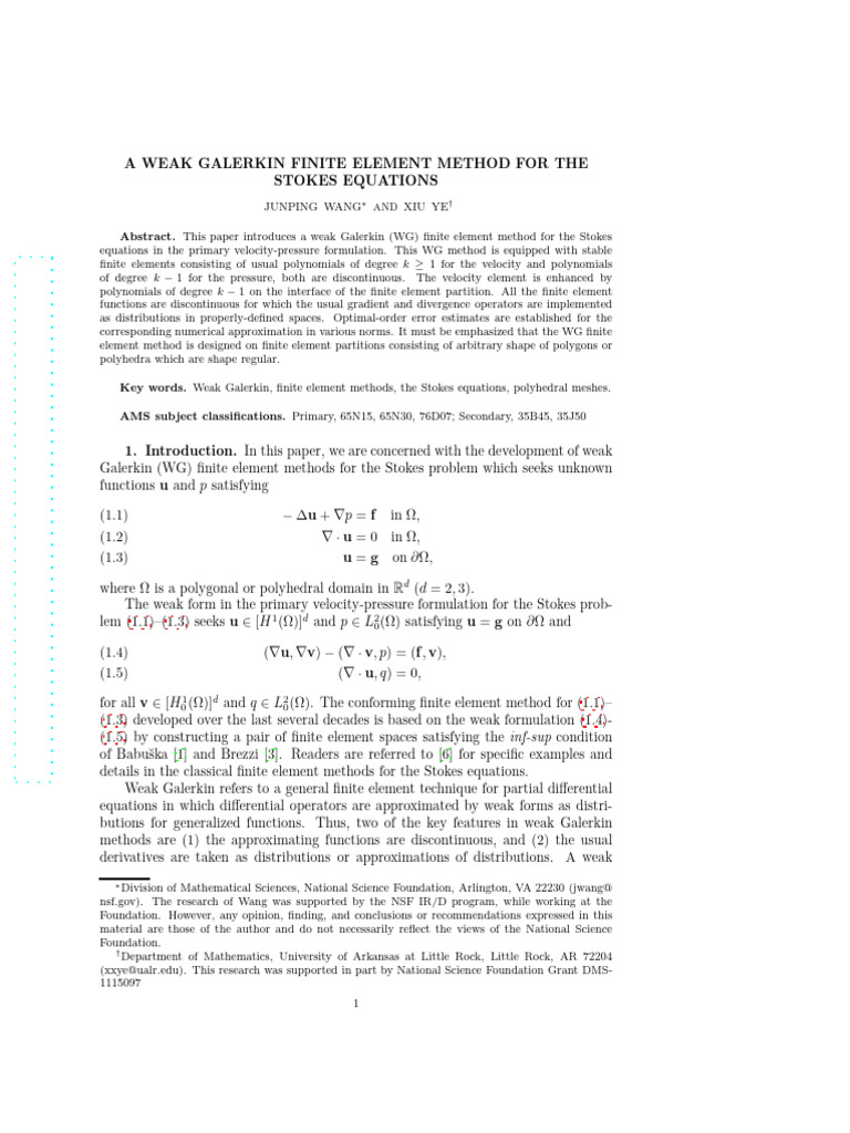 A Weak Galerkin Finite Element Method For The Stokes Equations | PDF ...