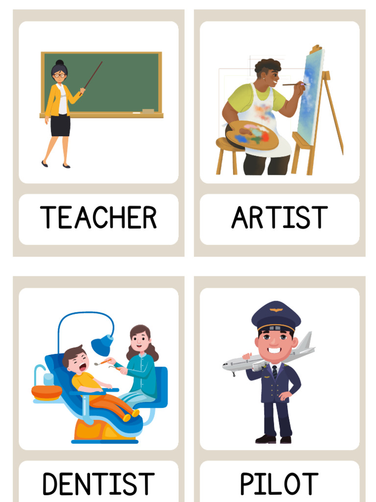 Jobs and Occupations Flashcards in Multicolor Watercolor Style | PDF