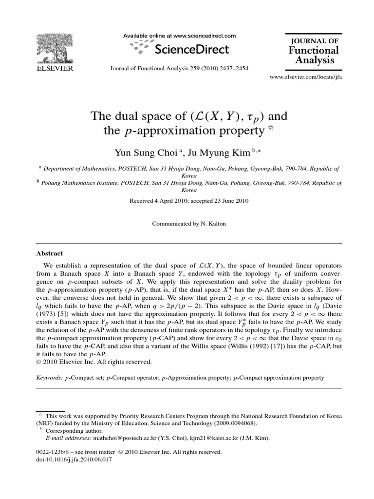 Dual Space of L(X,Y) and p-AP | PDF | Banach Space | Compact Space