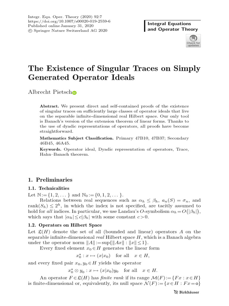 The Existence of Singular Traces On Simply | PDF | Operator (Mathematics) | Banach Space