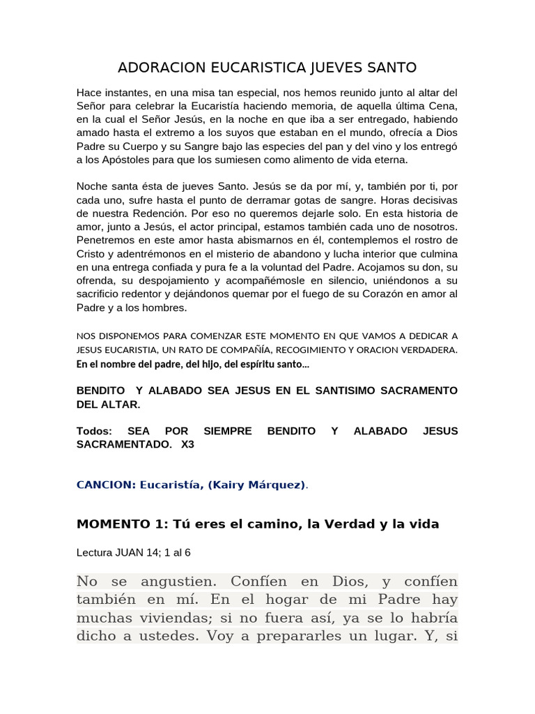 Adoracion Eucaristica Jueves Santo | PDF | eucaristía | Cristo (título)