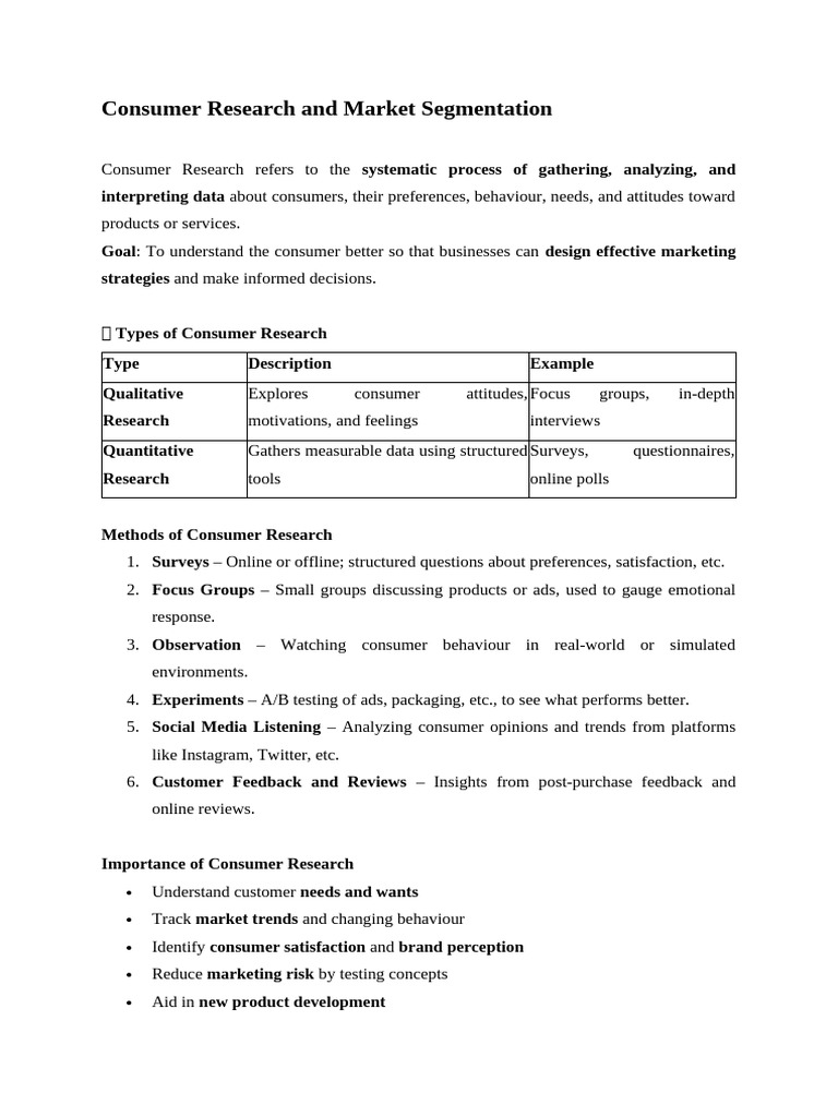 Consumer Research and Market Segmentation | PDF | Market Segmentation ...