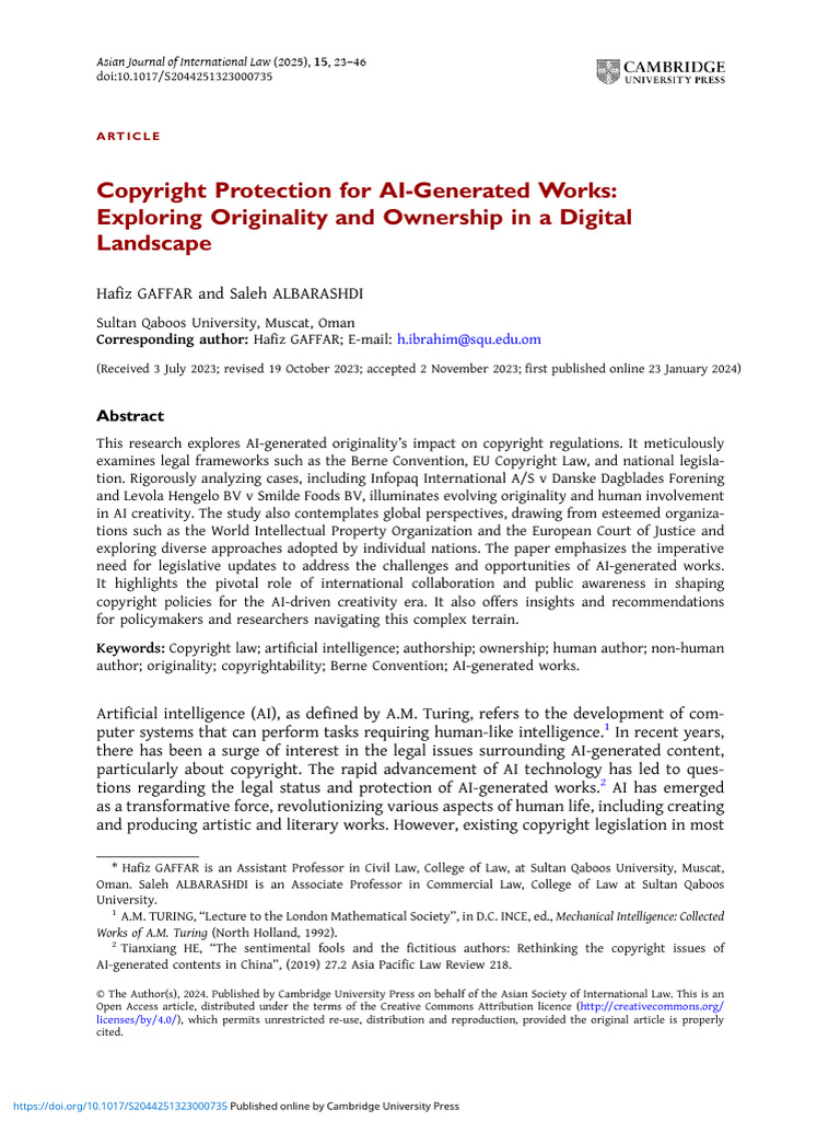 Copyright Protection For Ai Generated Works Exploring Originality and Ownership in A Digital ...