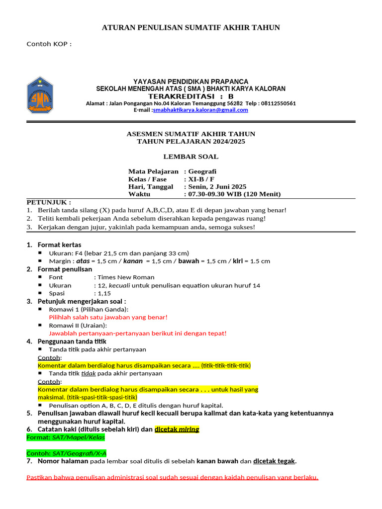 Aturan Penulisan Soal SAT | PDF