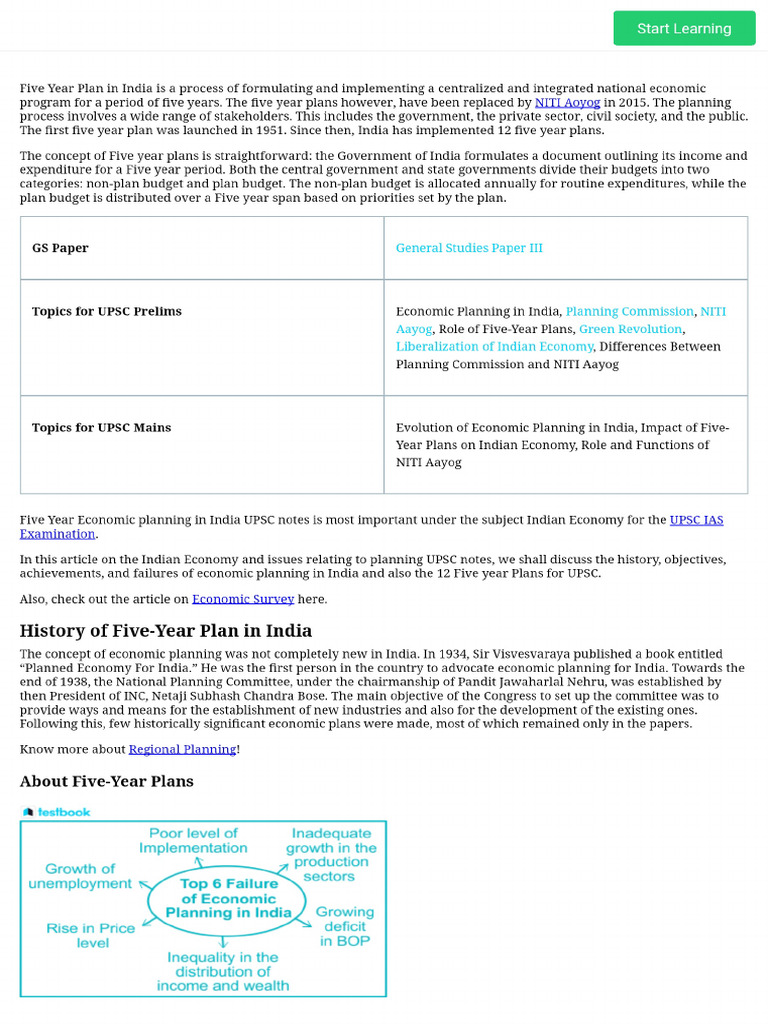 Five Year Plan in India - 1st To 12th Plans, Its Aim & Features For ...