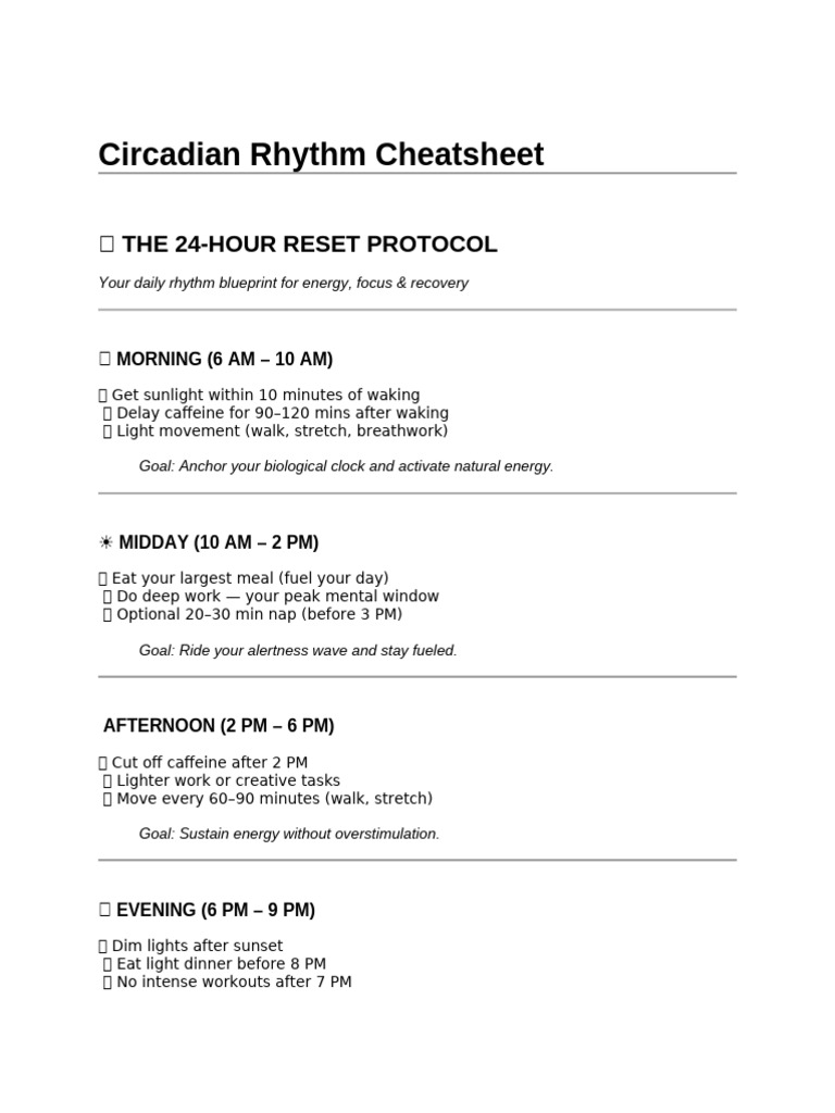 Circadian Rhythm Daily Protocol Guide | PDF