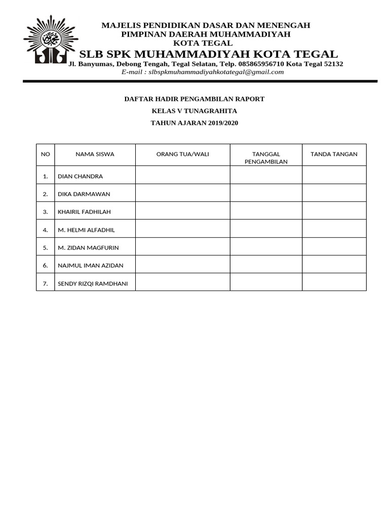 Daftar Hadir Pengambilan Raport | PDF