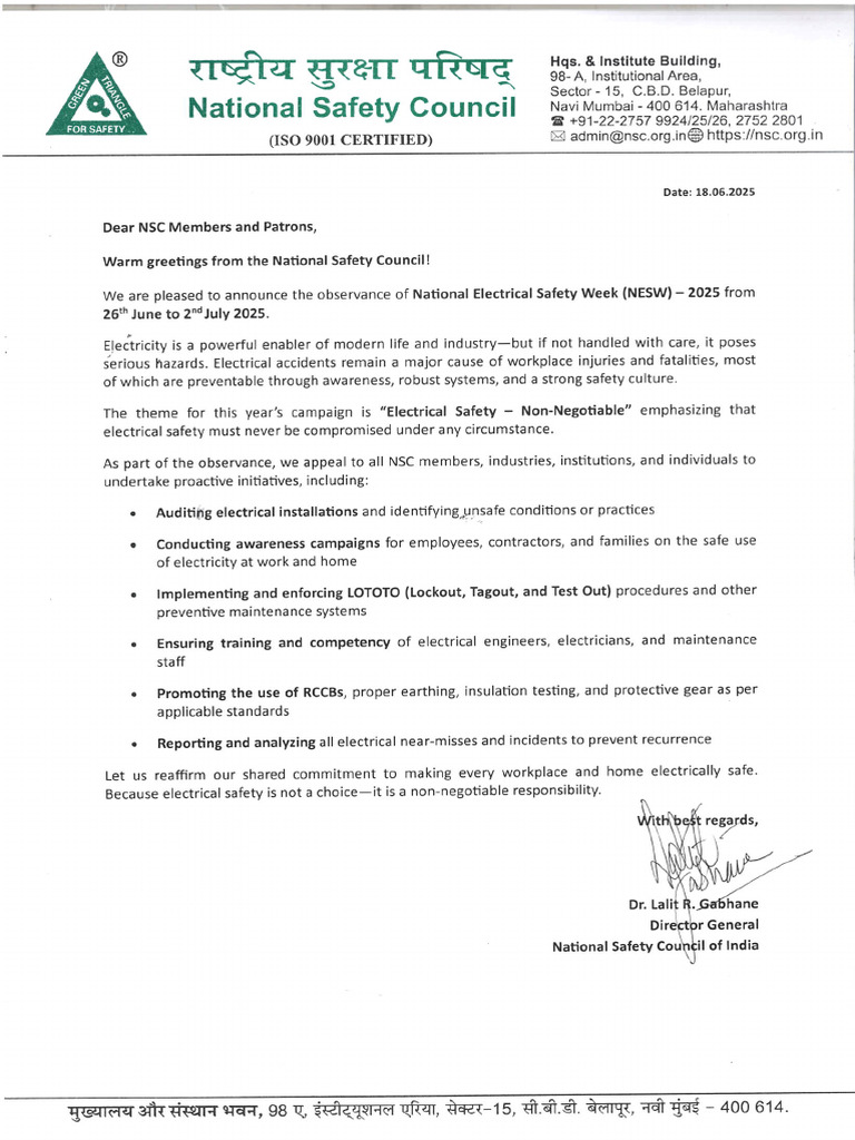 National Electrical Safety Week Theme 2025 | PDF