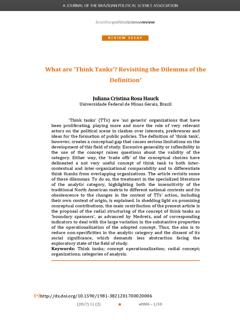 HAUCK, Juliana. What Are Think Tanks - Revisiting The Dilemma of The ...
