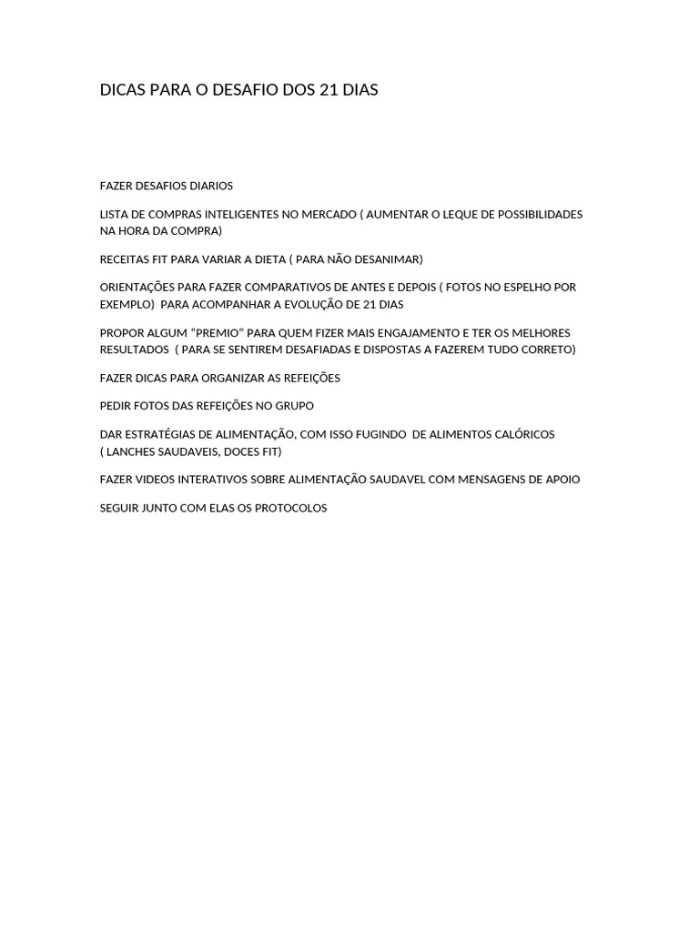 Dicas para o Desafio Dos 21 Dias | PDF