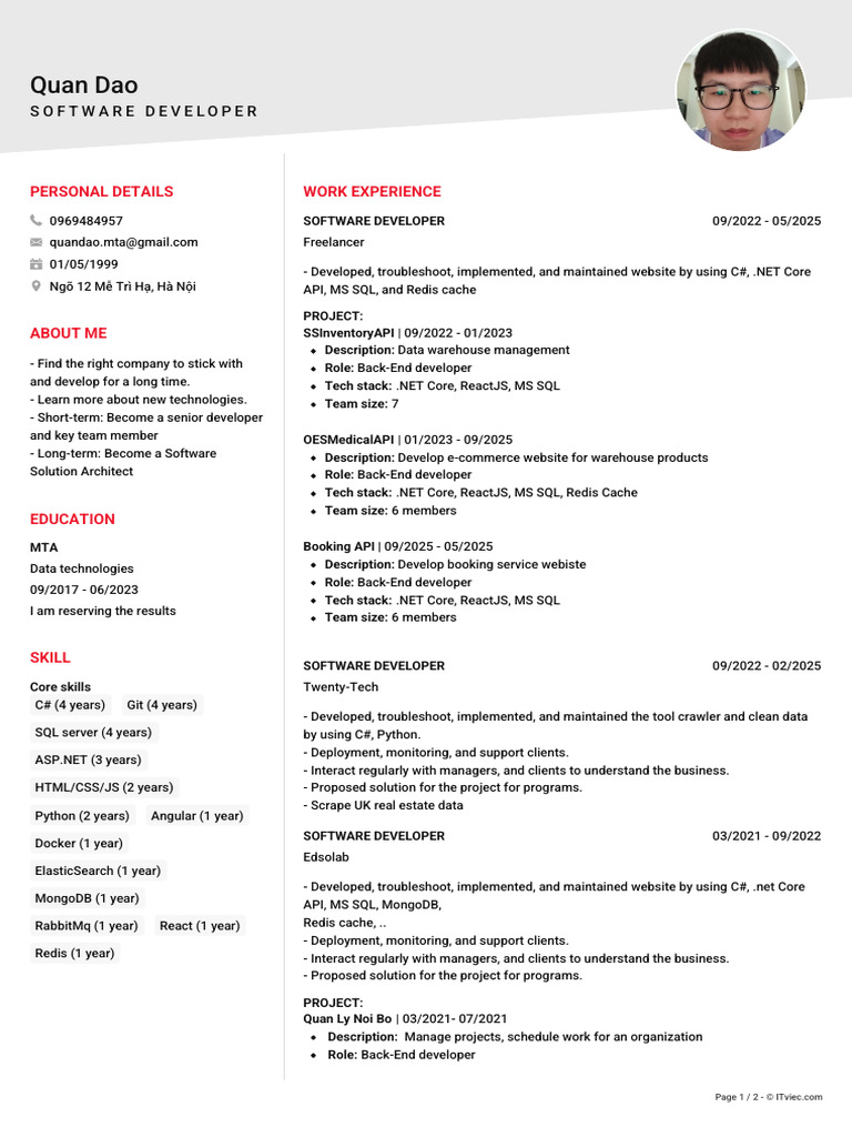 Dao Manh Quan Software Developer 2 | PDF | Microsoft Sql Server | Data ...