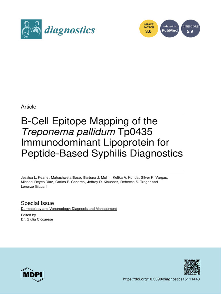 B-Cell Epitope Mapping of The Treponema Pallidum Tp0435 Immunodominant Lipoprotein For Peptide ...