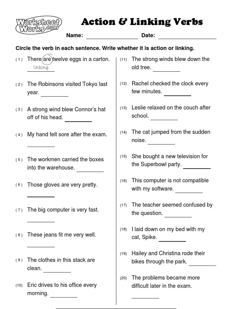 Worksheet Works Action Linking Verbs 1 | PDF | Games & Activities ...