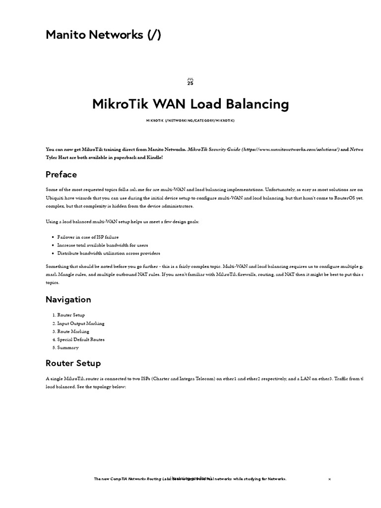 MikroTik WAN Load Balancing - Manito Networks | PDF | Router (Computing) | Load Balancing ...