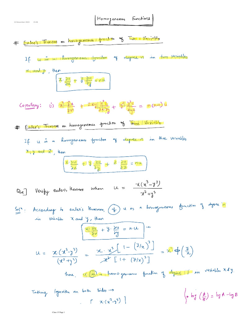 Class 15 Homogeneous Functions - L1 | PDF