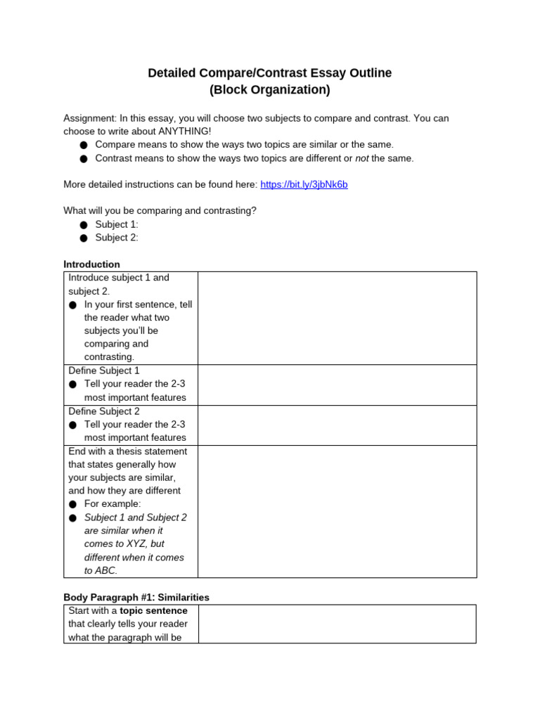 Detailed Compare - Contrast Outline - Table | PDF | Essays | Writing