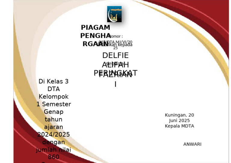 Sertifikat Piagam Format Word Siap Edit Kanalmu 10 | PDF