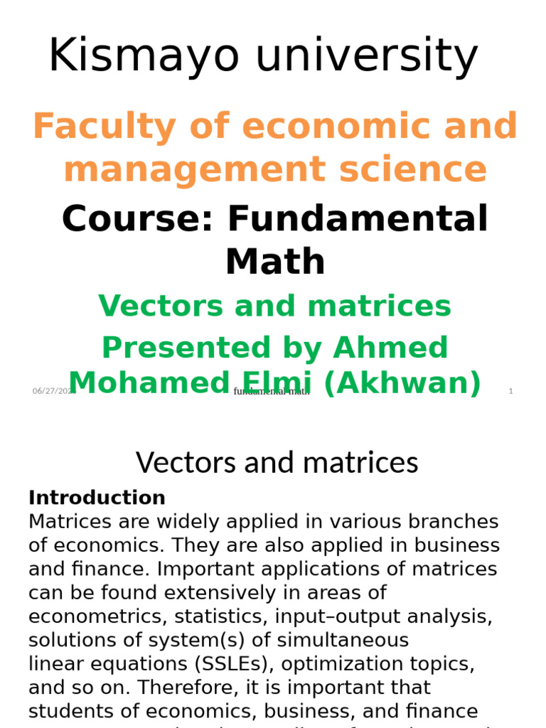 Lecture6 Vectors and Matrices | PDF | Matrix (Mathematics) | Euclidean ...