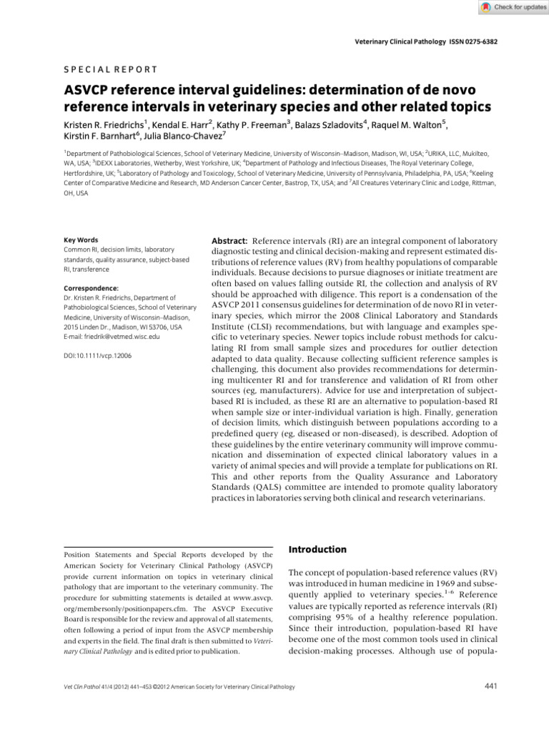 Estatística - Veterinary Clinical Pathol - 2012 - Friedrichs - Reference Interval Guidelines ...