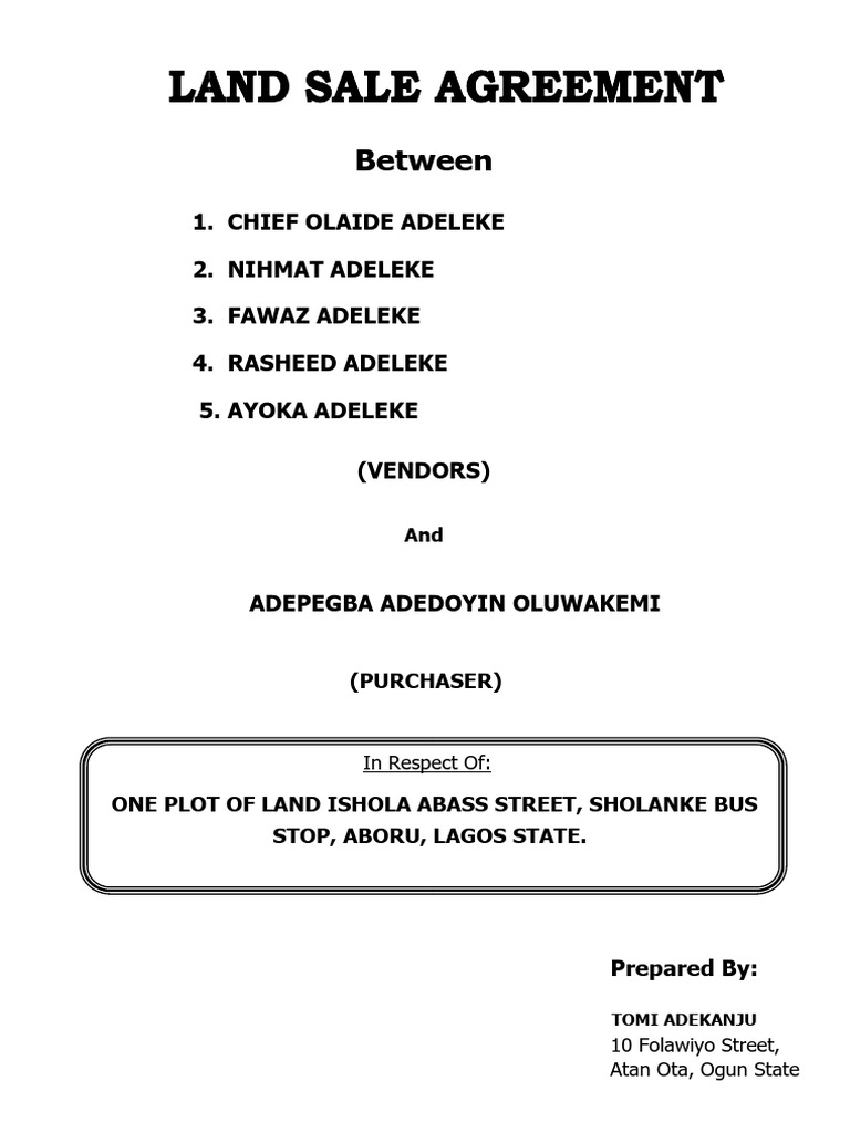 Adepegba Land Agreement | PDF | Property Law | Civil Law (Common Law)
