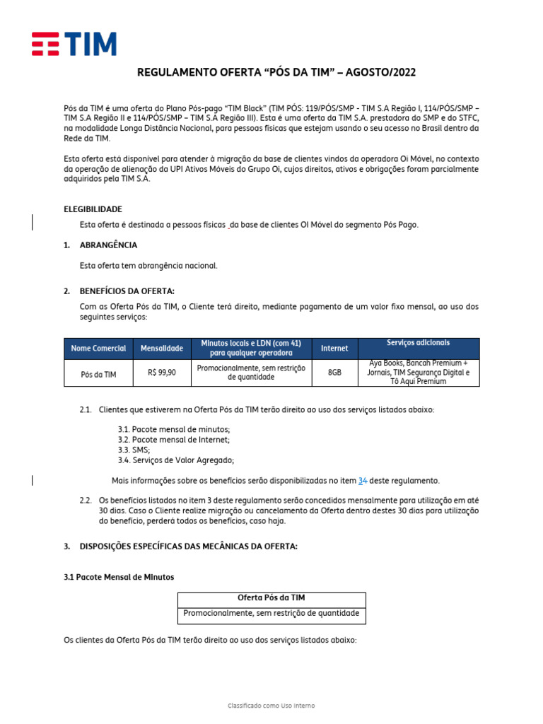 Regulamento da Oferta Pós da TIM | PDF | Rede de computadores | Internet