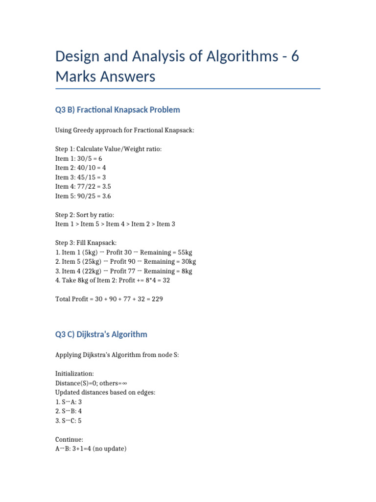 DAA 6 Marks Solutions | PDF
