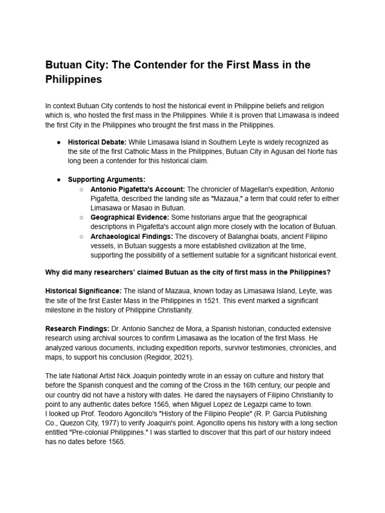 Butuan City - The Contender For The First Mass in The Philippines | PDF