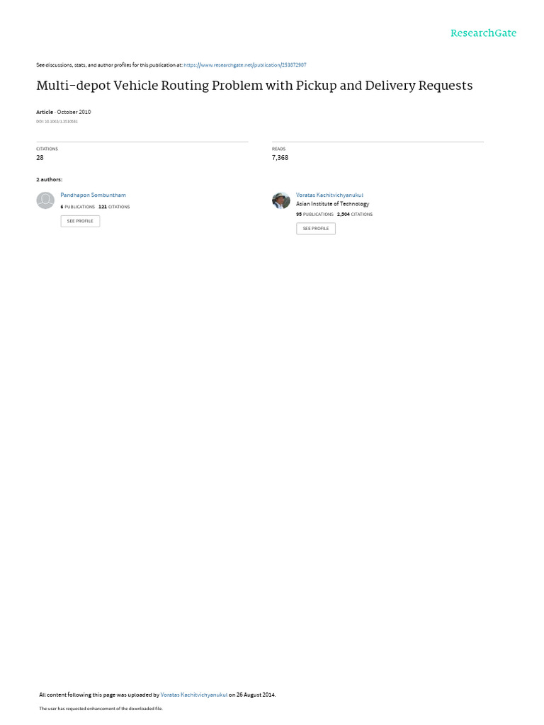 Multi-Depot Vehicle Routing Problem With Pickup An | PDF | Applied Mathematics | Algorithms