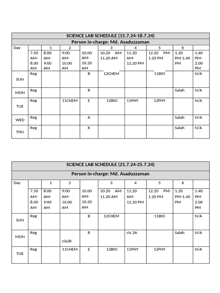 July Science Lab Roster 2024 | PDF