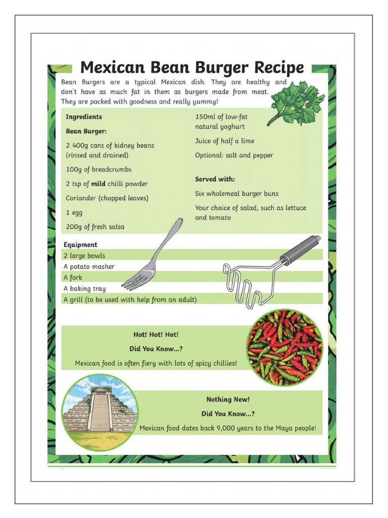 Thursday HW7 Mexican Bean Burger Reading Comp | PDF