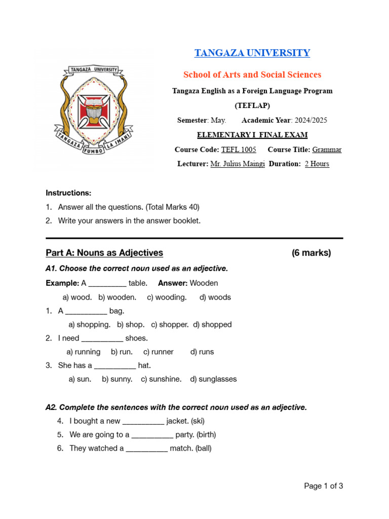 Grammar Exercise A2 Pdf Plural Grammatical Number