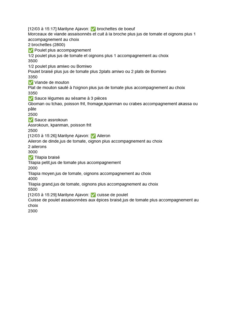 Menu de plats de viande variés | PDF