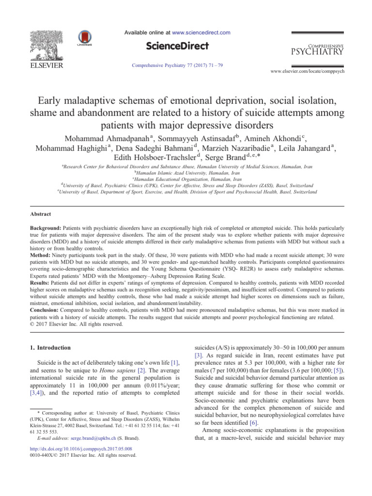 Suicide Attempts and Maladaptive Schemas in MDD | PDF | Mental Disorder ...