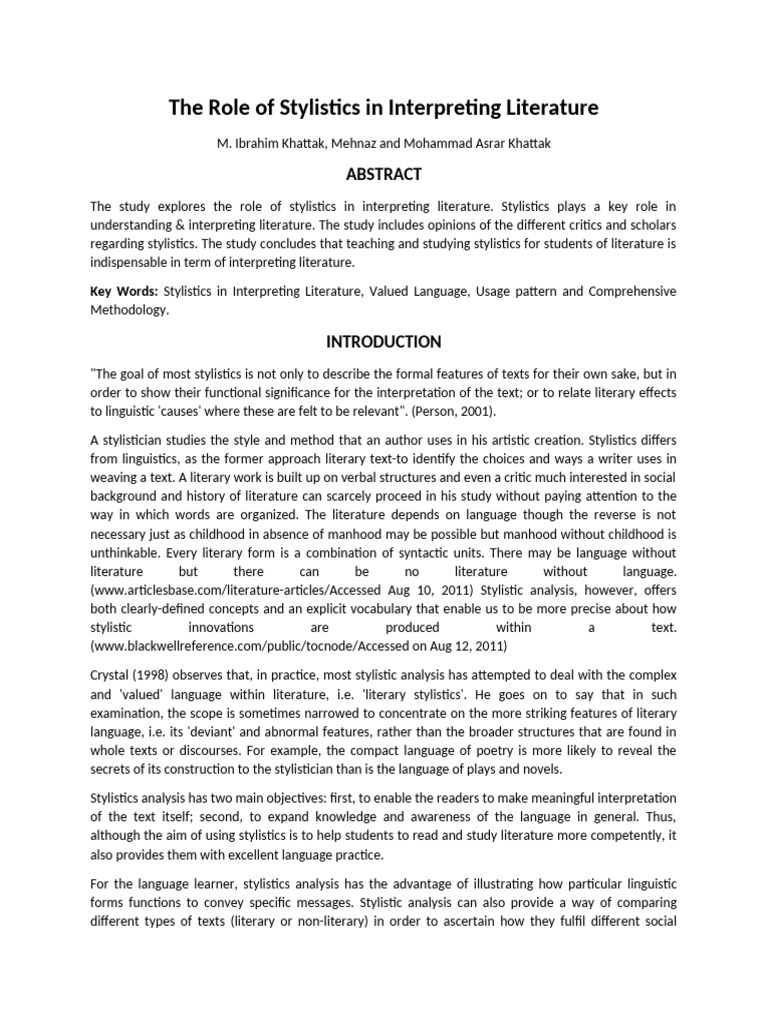 The Role of Stylistics in Interpreting Literature | PDF | Linguistics ...