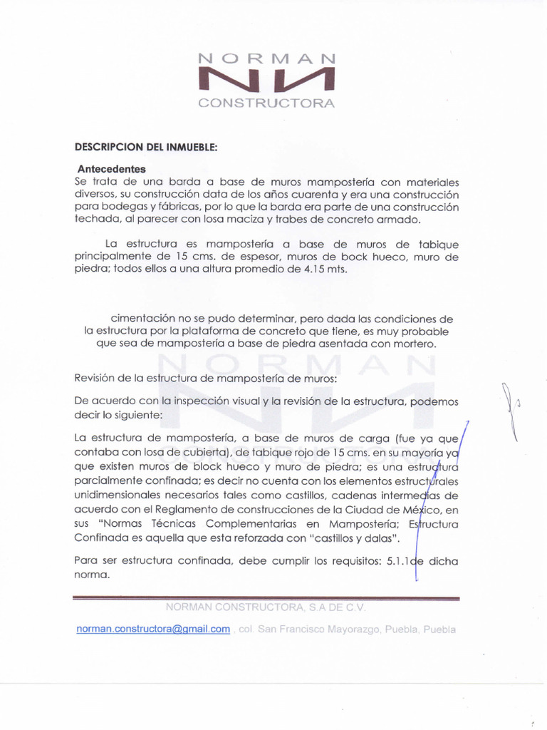 DICTAMEN ESTRUCTURAL BARDA PERIMETRAL TERRENO CAICN.º de Pieza9 | PDF