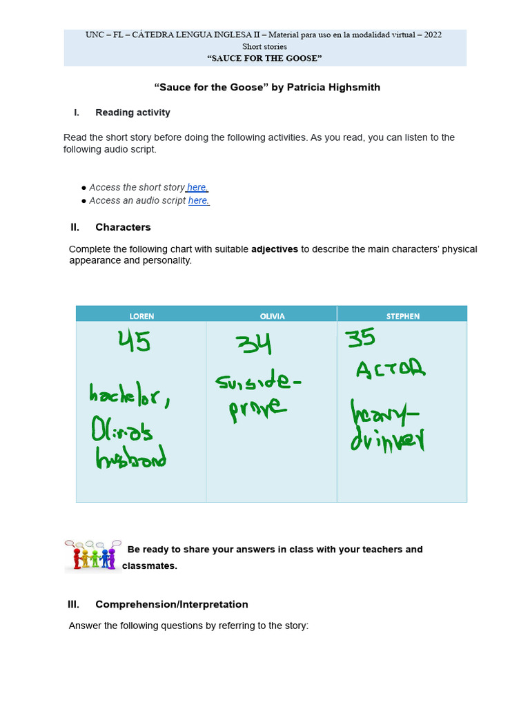 Short Story Analysis: Sauce for the Goose | PDF | Syntax | Grammar