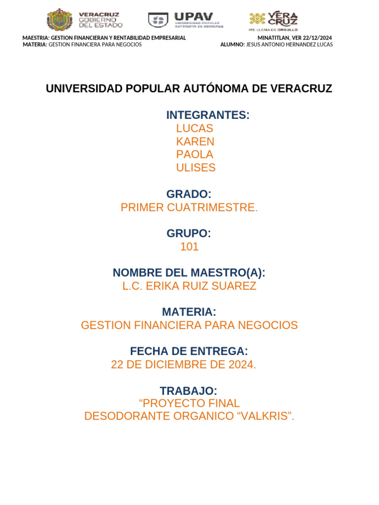 Proyecto Final Valkris | PDF | Calidad (comercial) | Agua